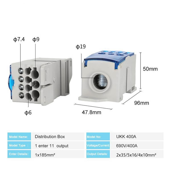 China Ukk 400A 35 mm DIN Rail Wiring Distribution Block Junction Box ...